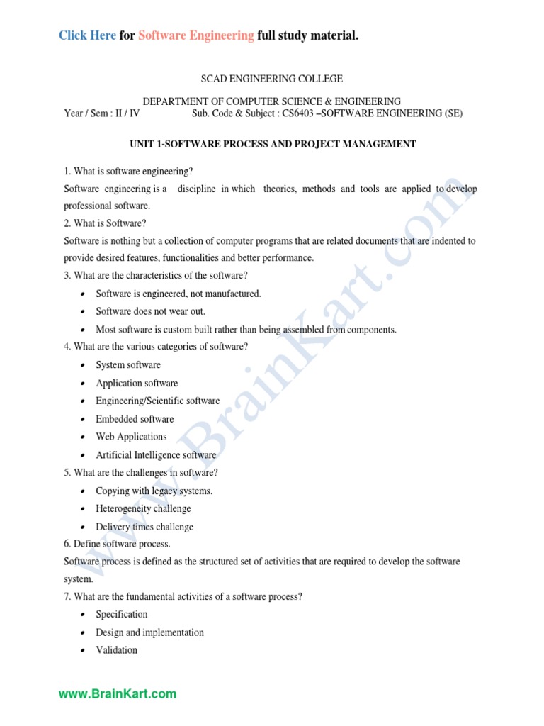 146 - CS8494, CS6403 Software Engineering - Important Questions | PDF ...