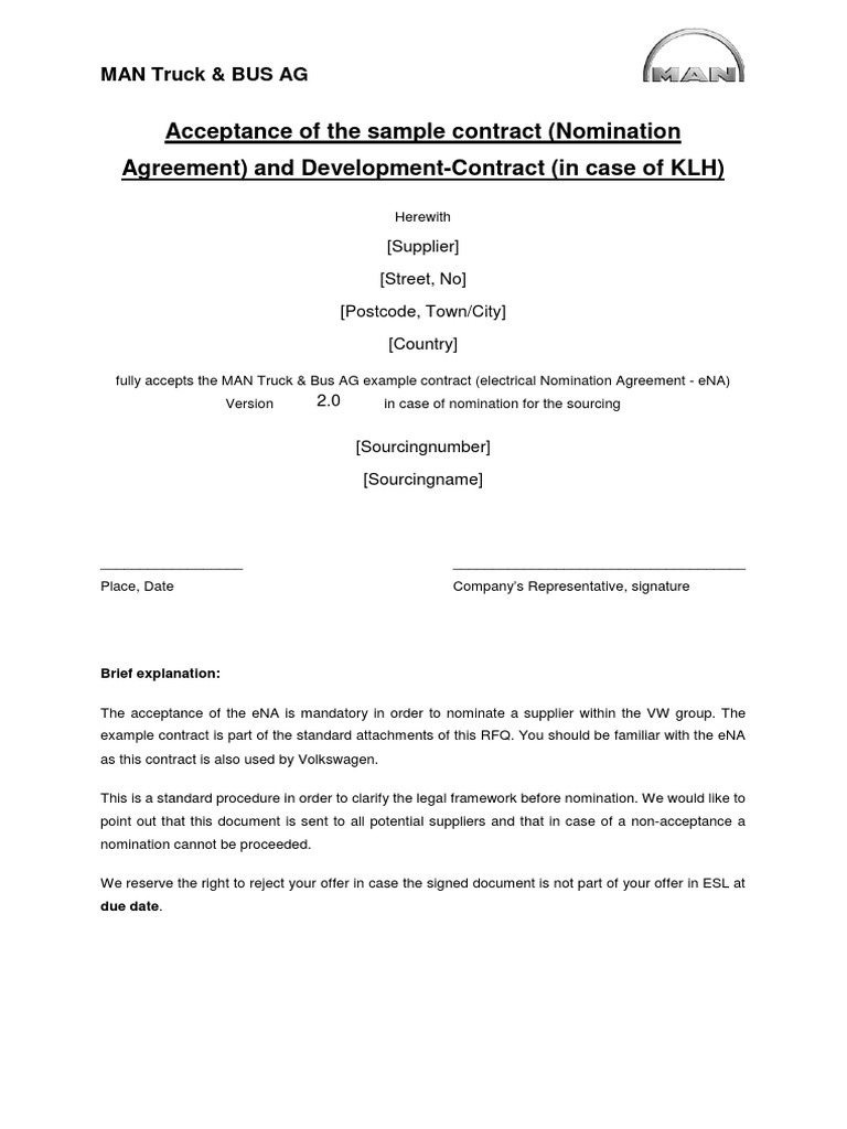 eNA 2.0 Acceptance Sample Contract FS eNA and EV | PDF | Business ...