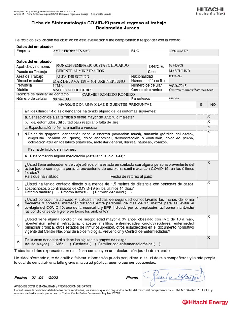 03 Ficha de Sintomatologia - HITACHI GM | PDF | Salud pública | Ciencias de la Salud