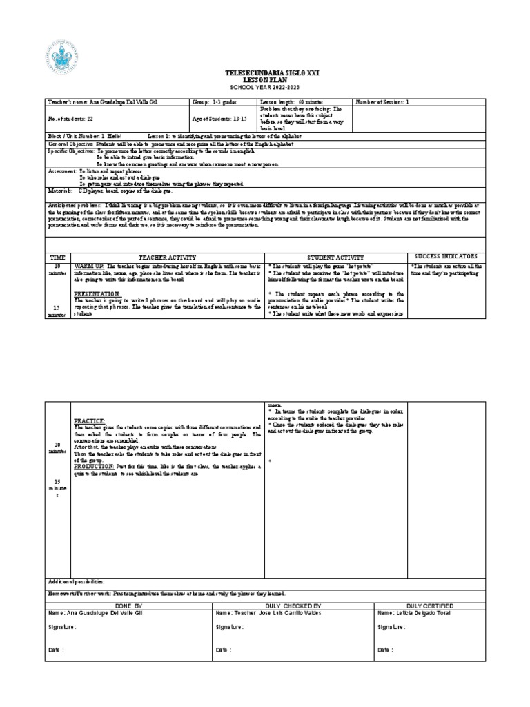 Lesson Plan en Ingles | PDF