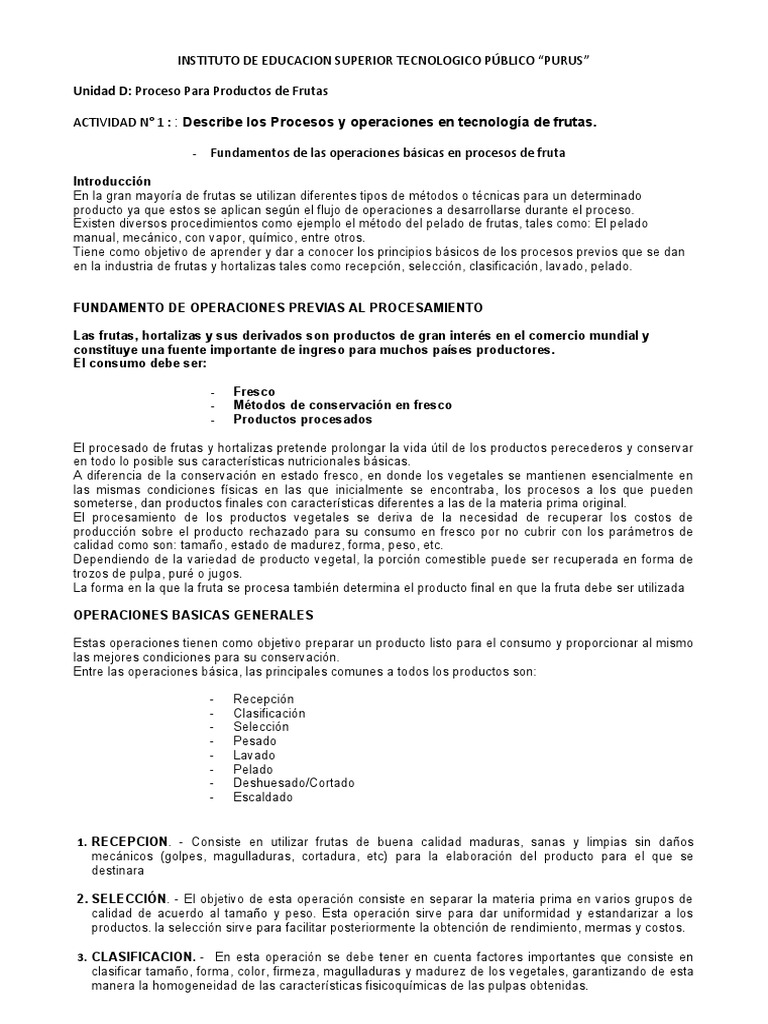 Unidad D: Proceso para Productos de Frutas: Instituto de Educacion ...