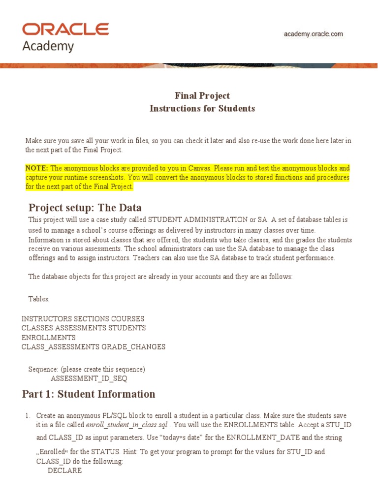 Project Setup: The Data: Final Project Instructions For Students | PDF | Programming | Computer ...