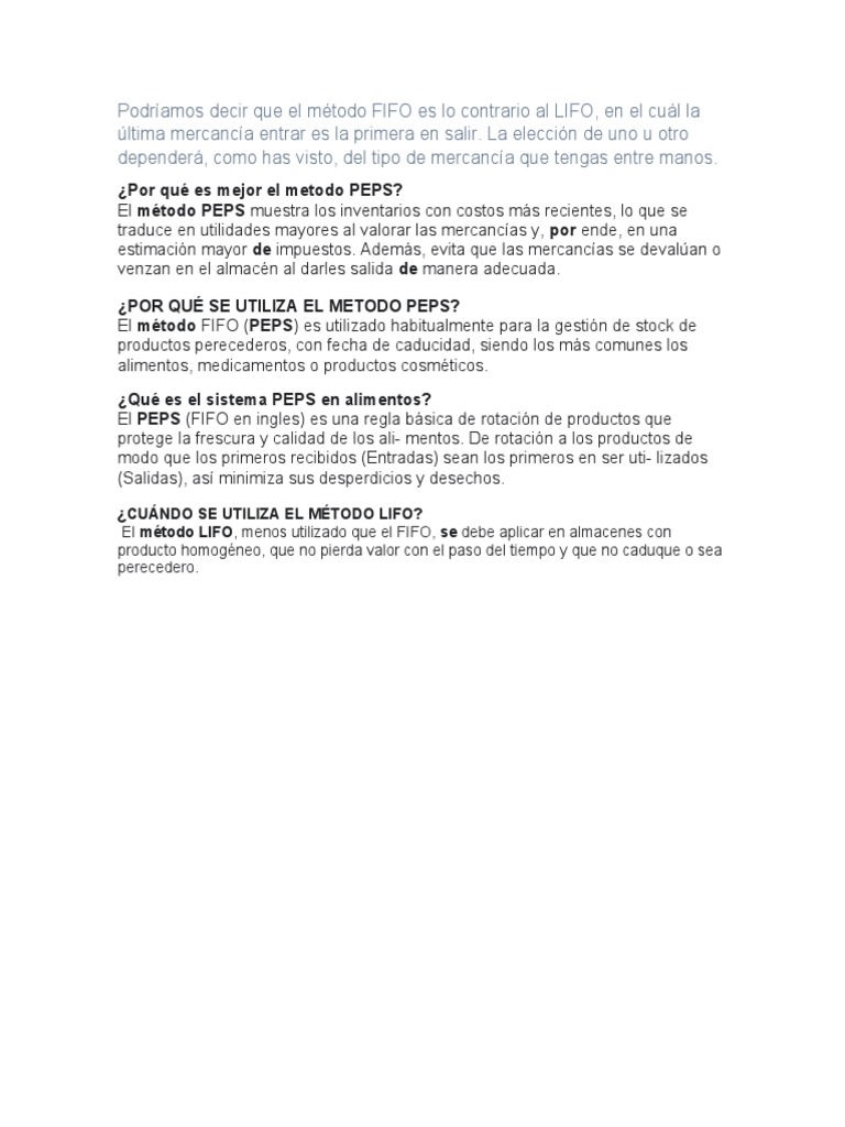 Metodo Fifo Word | PDF | Ciencia y matemática