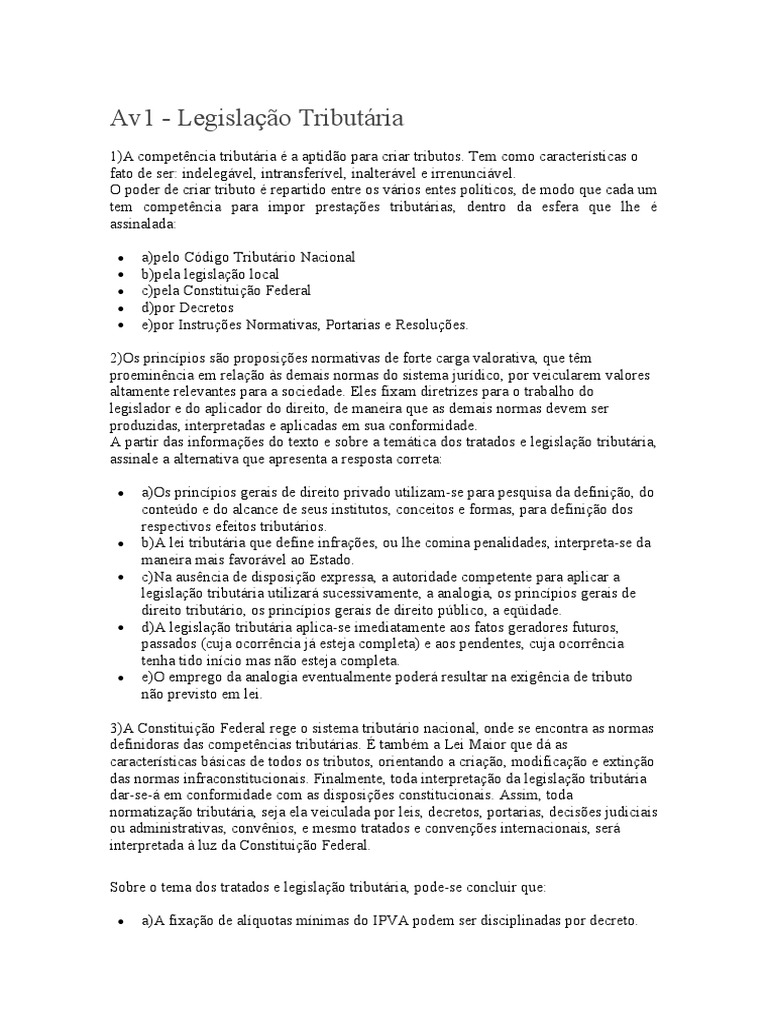 Competência e Princípios da Legislação Tributária | PDF