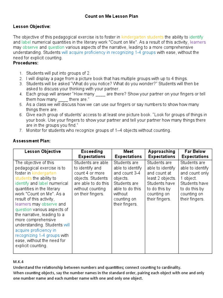 Count On Me Lesson Plan | PDF | Lesson Plan | Education Theory