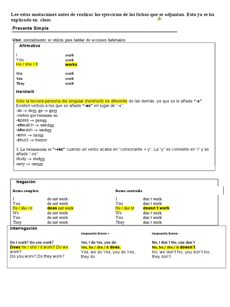 Teoría del Presente Simple PDF | PDF