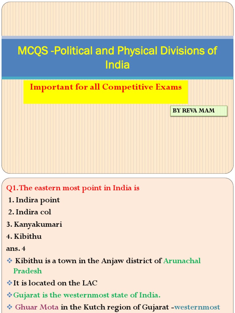 Mcqs On Physical and Political Division of India | PDF | Himalayas | Landscape
