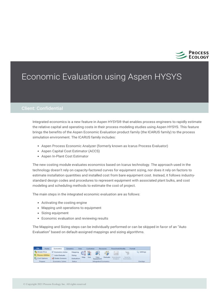Economic Evaluation Using Aspen Hysys | PDF | Simulation | Utility