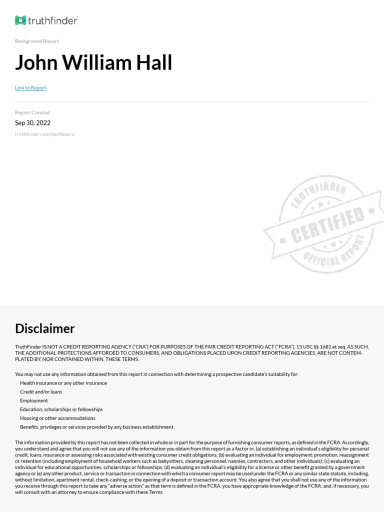 John William Hall Background Report | PDF | Crimes | Crime & Violence