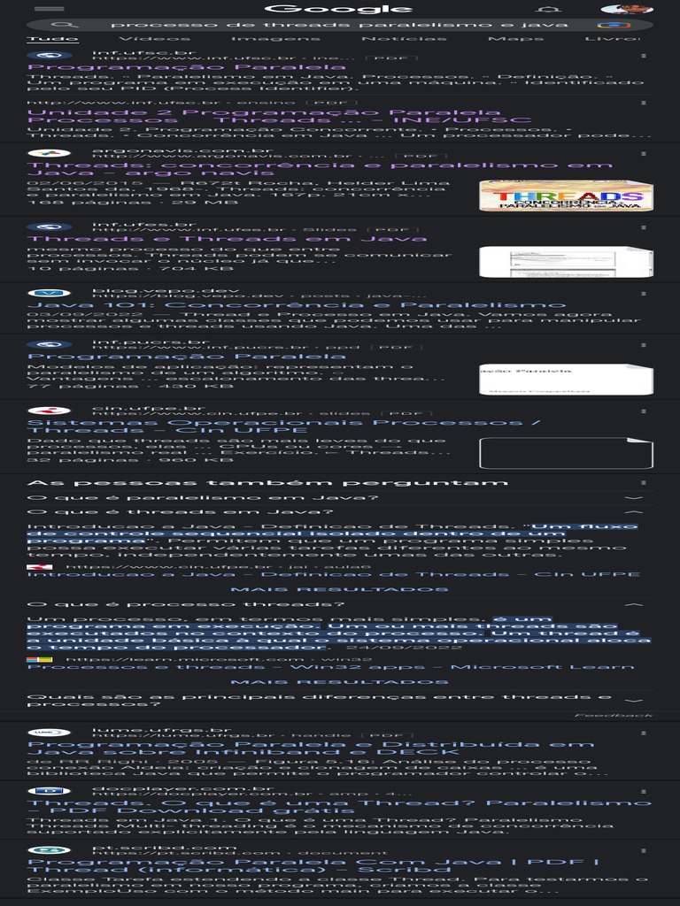 Processo de Threads Paralelismo e Java PDF - Pesquisa Google | PDF