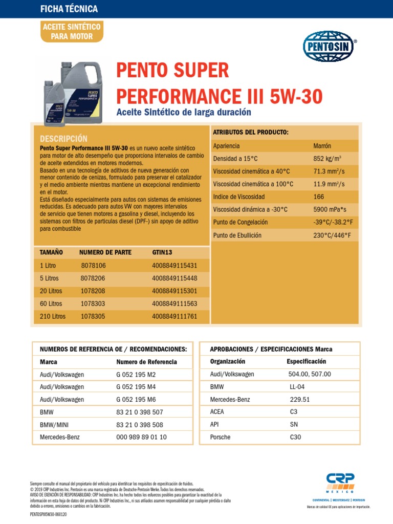 Pento Super Performance Iii 5W 30 | PDF