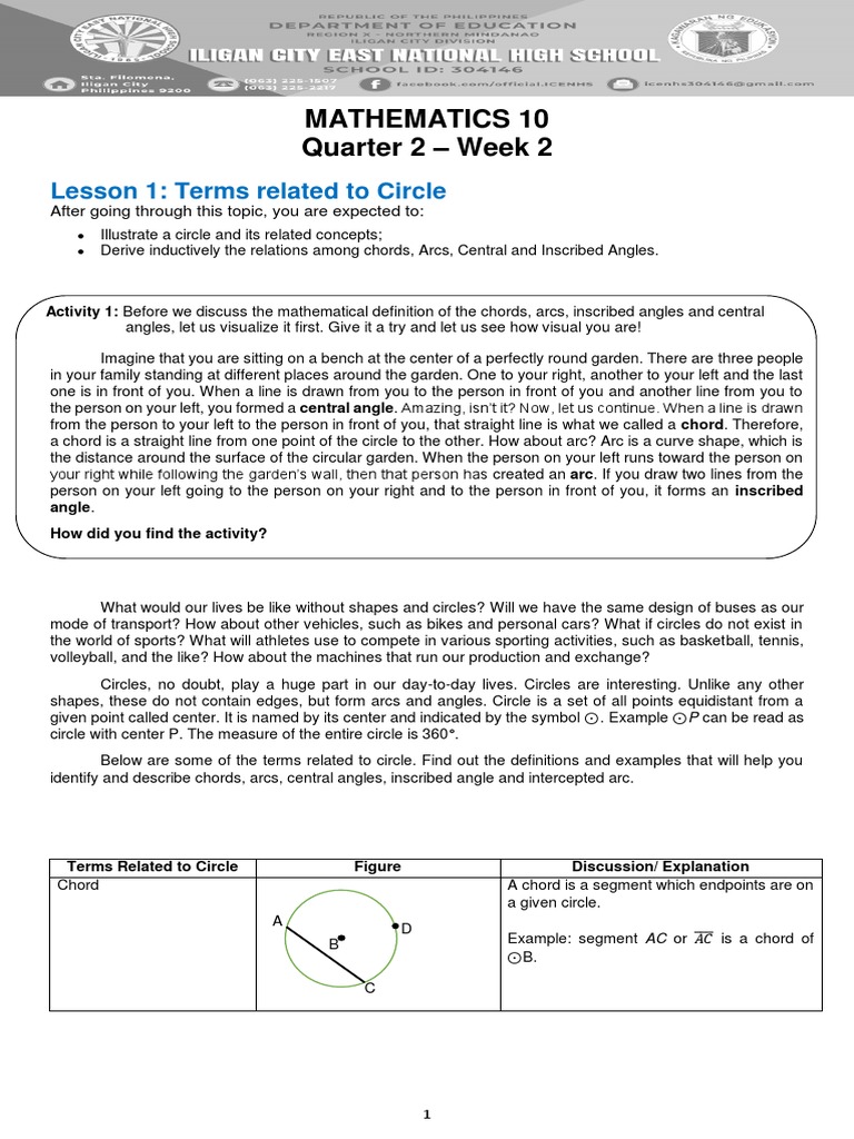 Quarter 2 Week 2 | PDF | Circle | Angle