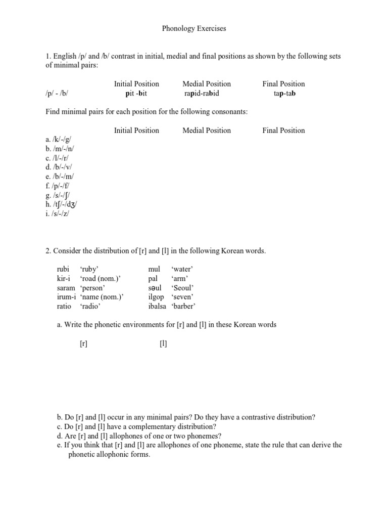 Phonology Exercises | PDF | Phoneme | Phonetics