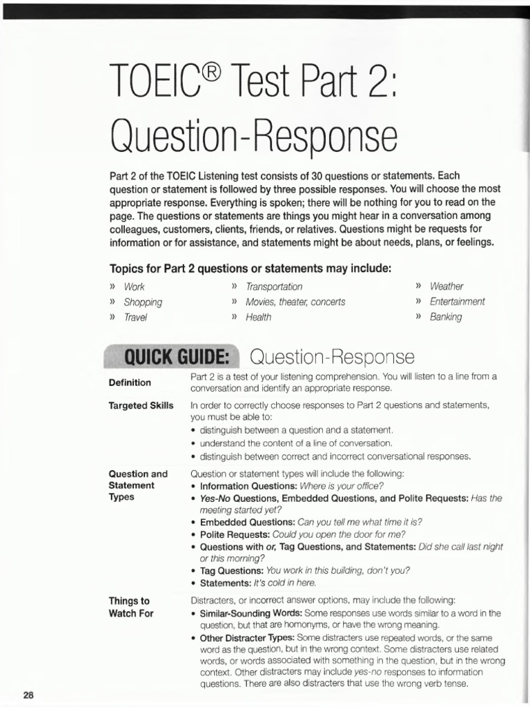 TOEIC Part 2 - Question & Response | PDF