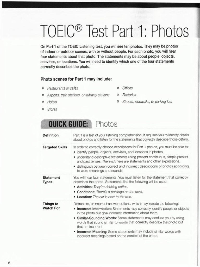 TOEIC Part 1 - Photos | PDF | Verb | English Language