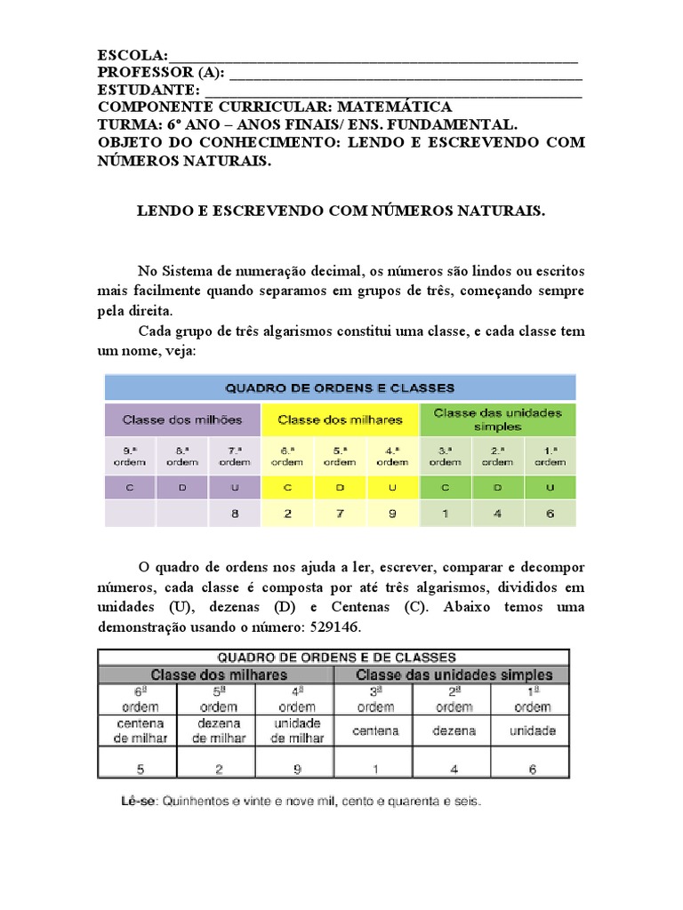 Lendo e Escrevendo Com Números Naturais-Beth | PDF | Números | Decimal