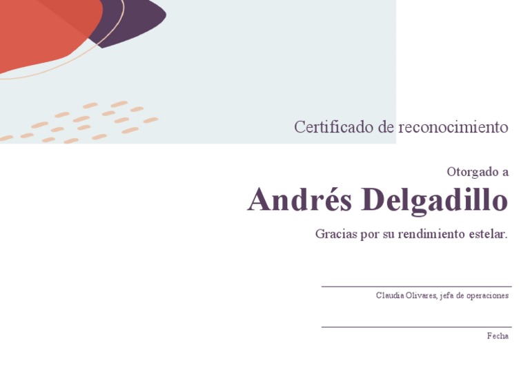 Certificado de Reconocimiento a Andrés Delgadillo | PDF | Negocios ...