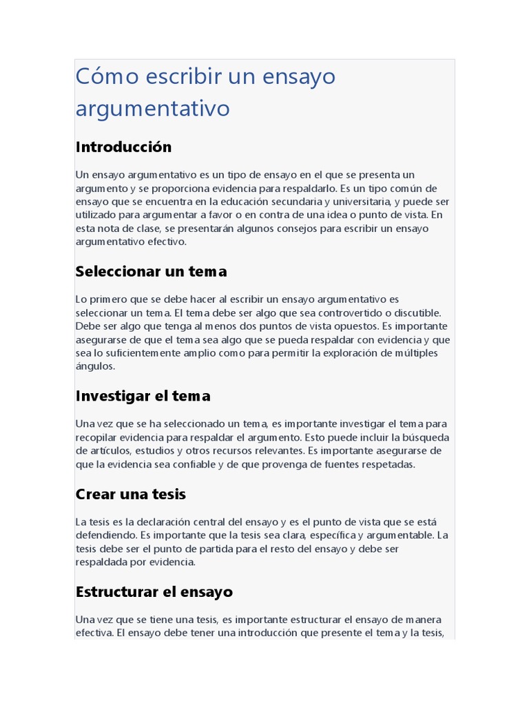 Cómo Escribir Un Ensayo Argumentativo | PDF | Ensayos