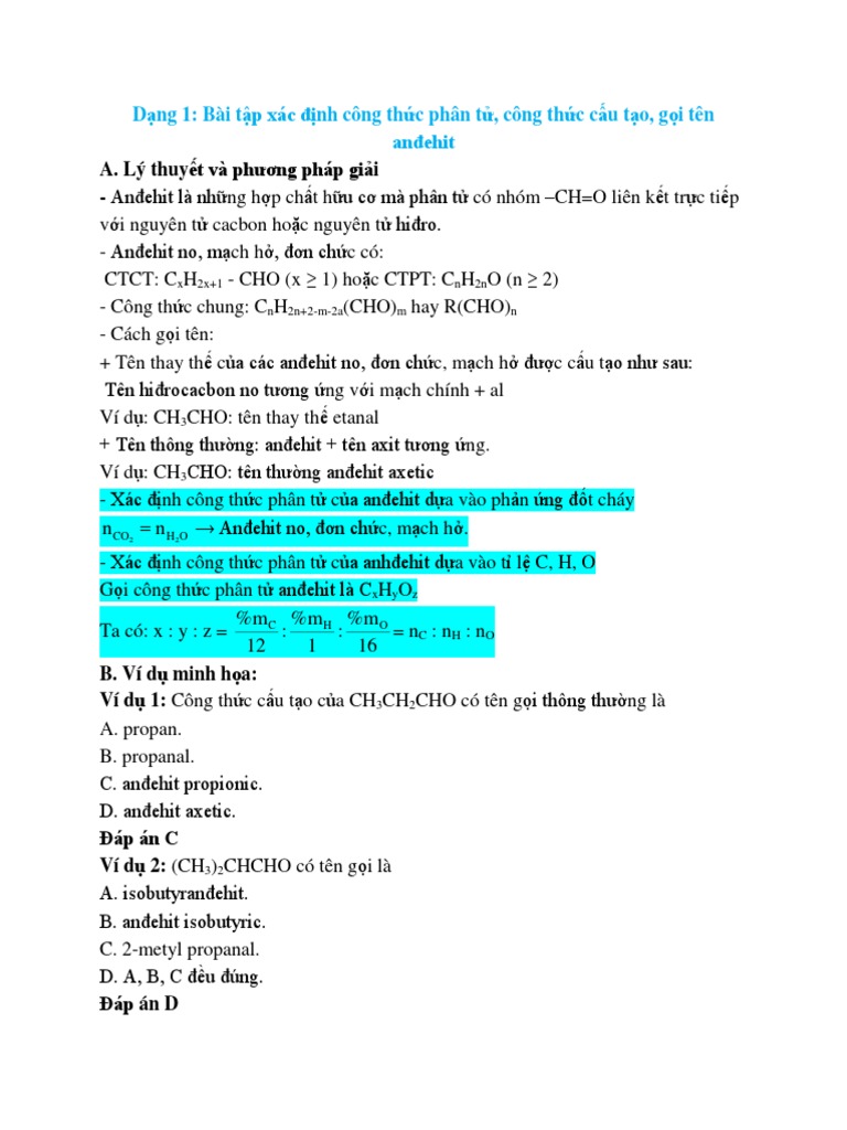 Dang 1 Bai Tap Xac Dinh Cong Thuc Phan Tu Cong Thuc Cau Tao Goi Ten An | PDF