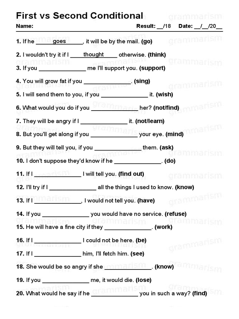 Grammarism First Vs Second Conditional Test 2 1323160 | PDF