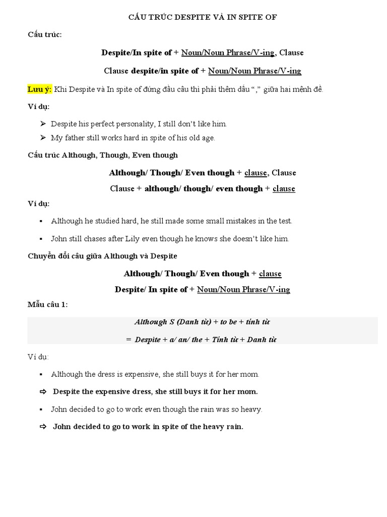 Although Despite Inspite | PDF