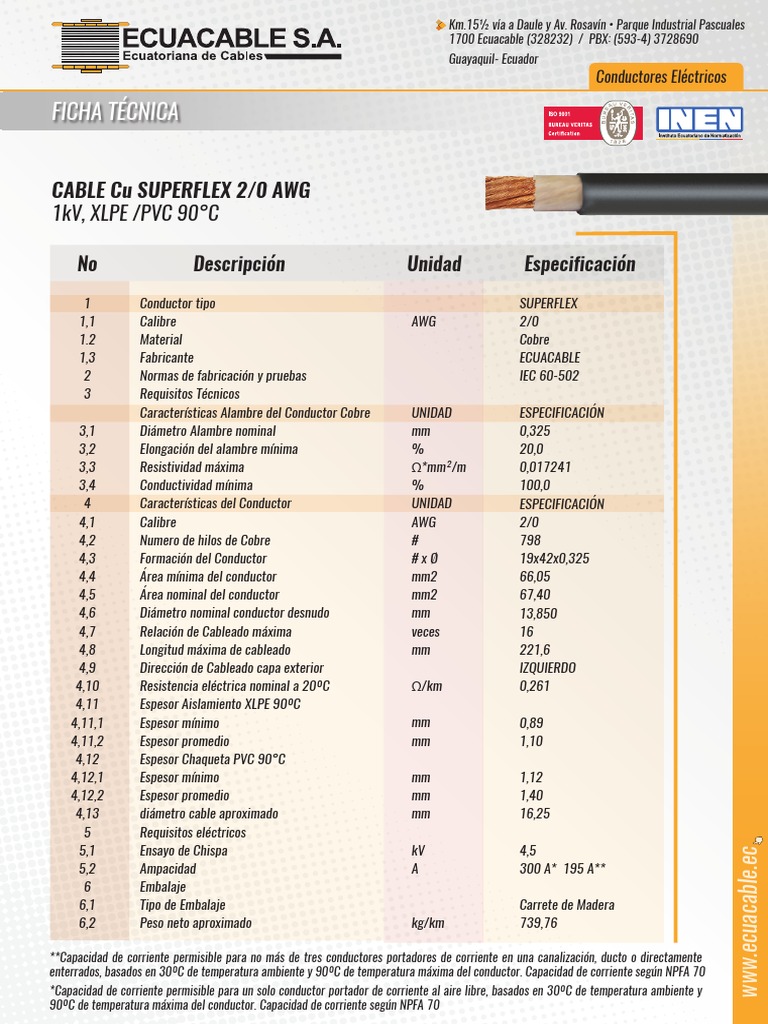 C142499 - Cable Superflex 2-0 AWG | PDF | Ciencia de los Materiales ...