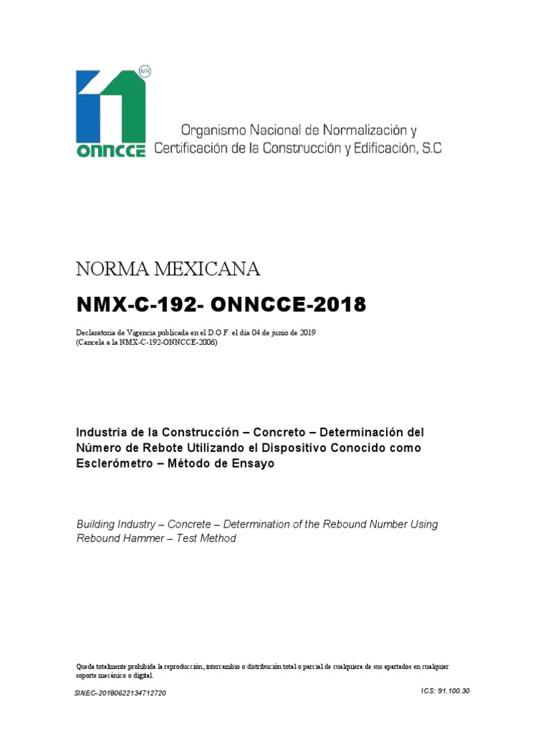 NMX C 192 Onncce | PDF | Hormigón | Cemento