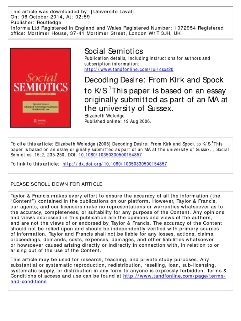 Elizabeth Woledge, Decoding Desire: From Kirk and Spock To K/S1 | PDF | Spock