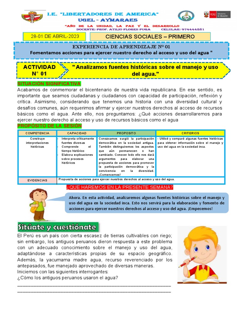 Experiencia De Aprendizaje Ciencias Sociales Actividad 1 1ero Y