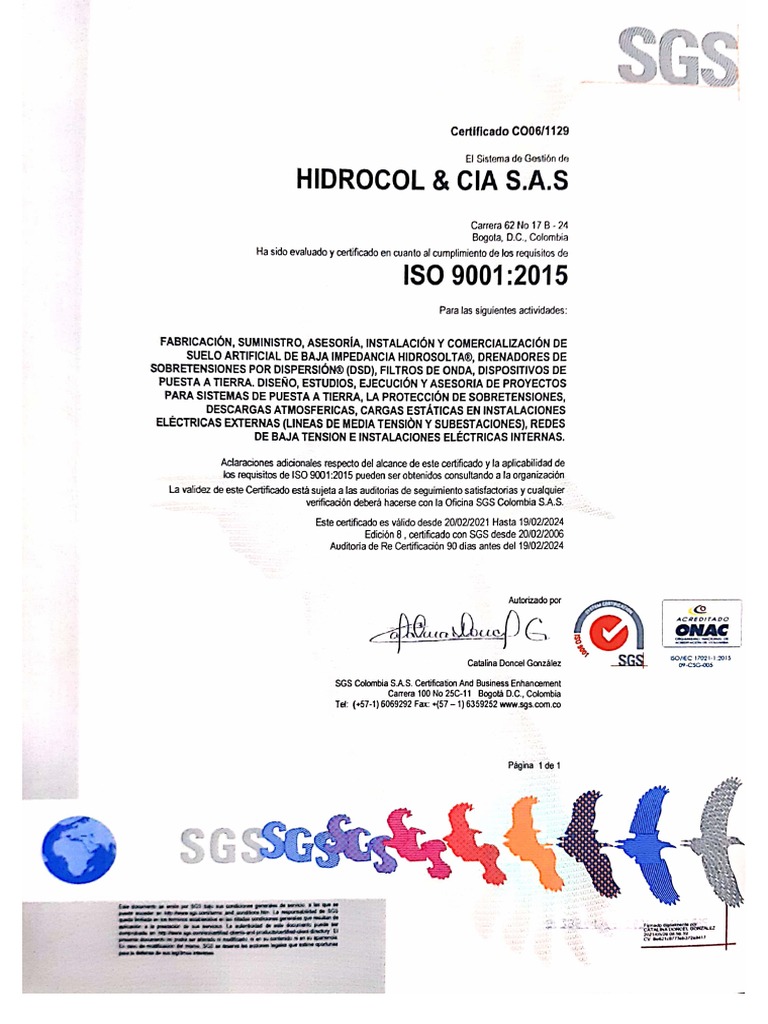 Hidrocol - Certificado Nº-1129 Hidrosolta Suelo Artificial | PDF