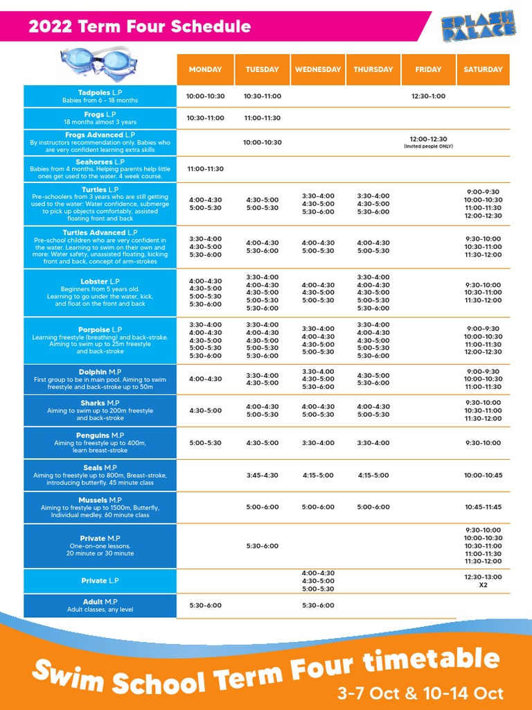 Splash Palace Term Four A3 Timetable v2 | PDF | Athletic Sports | Leisure Activities