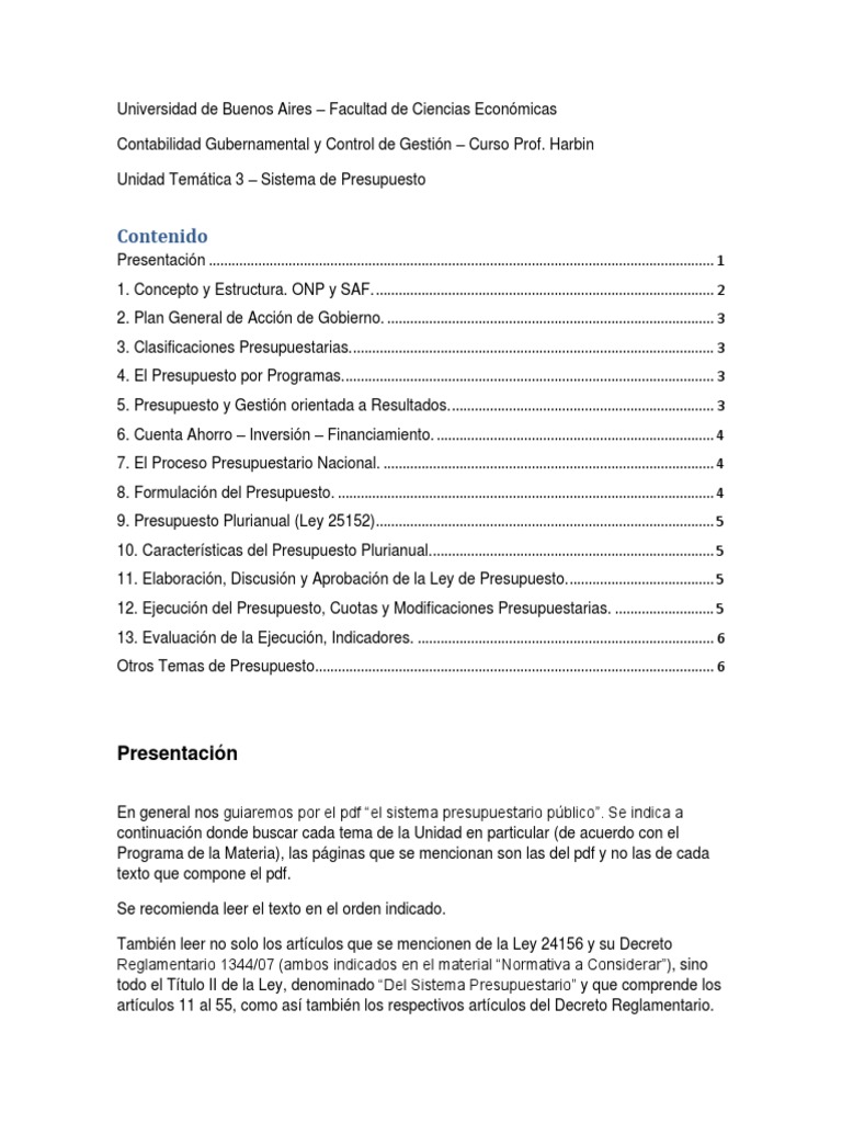 UBA - CCEE - CGyCG - UT 3 | PDF | Presupuesto | Sector privado