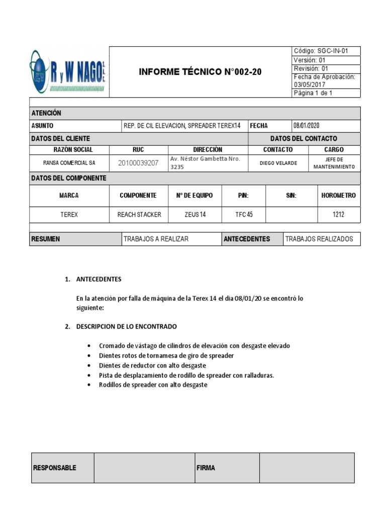 Informe Técnico 002-20 Overhaul Zeus 14 | PDF