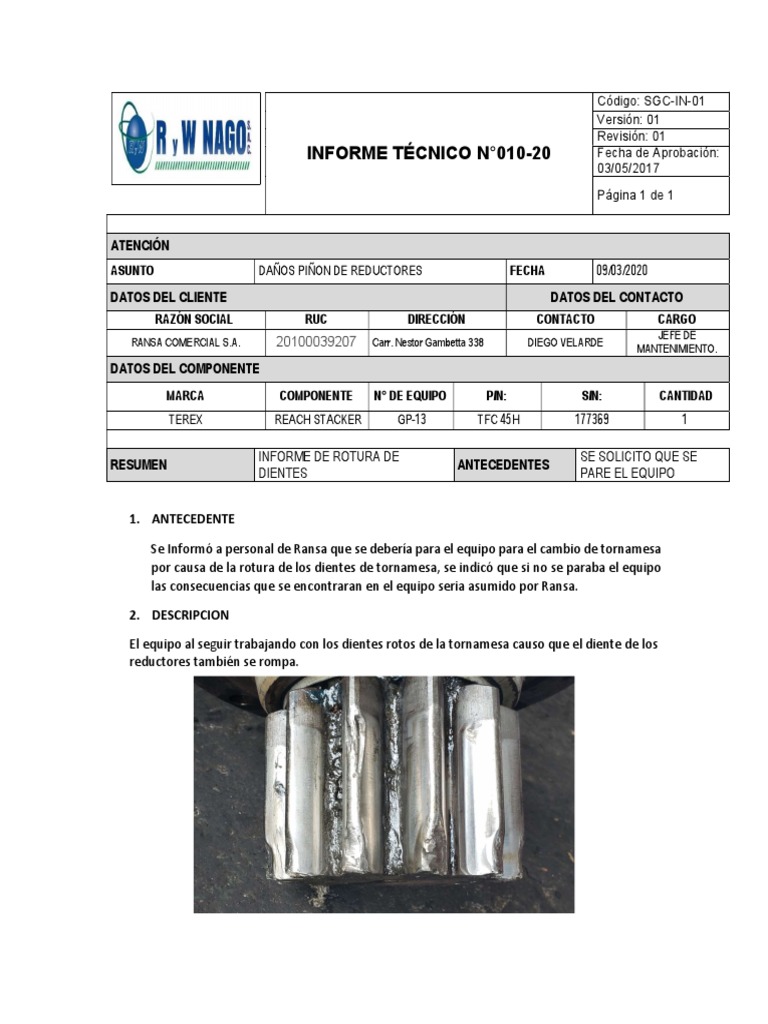 Informe Técnico 015-20, Redcutores GP-13 | PDF