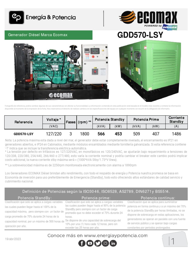 Generador Diésel Ecomax GDD570-LSY | PDF | Generador eléctrico ...