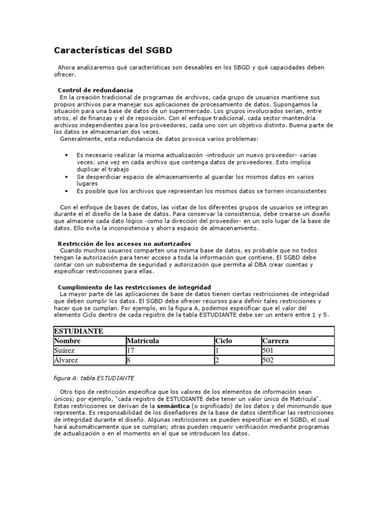 Características del SGBD | Bases de datos | Apoyo | Prueba gratuita de ...