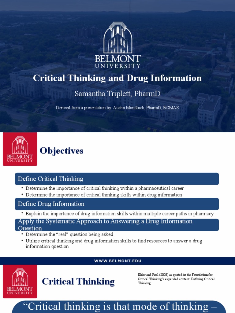 Critical Thinking and Drug Information | PDF | Pharmacy | Critical Thinking