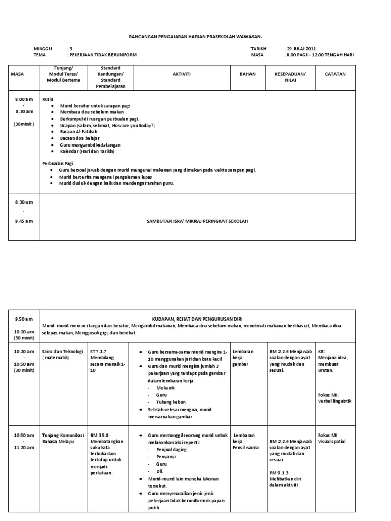 Contoh RPH Prasekolah | PDF