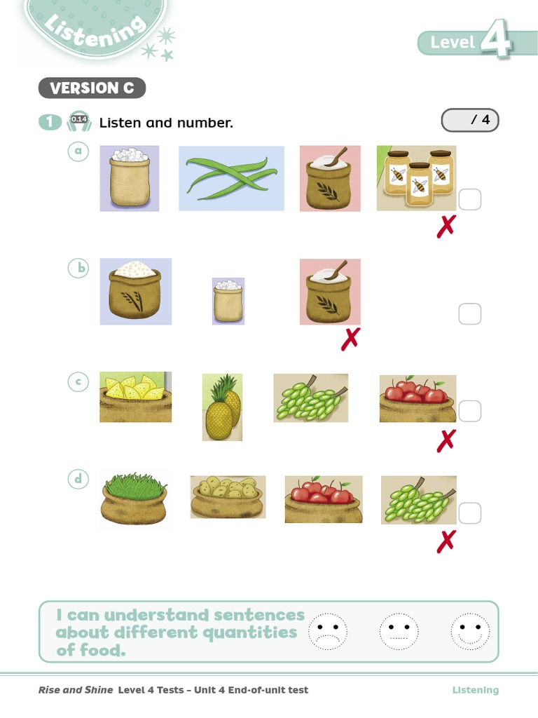 Listening, Speaking, Reading, and Writing Level 4 Test | PDF | Home ...