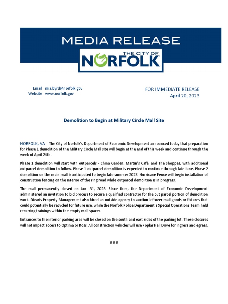 Military Circle Mall Demo Press Release Final | PDF