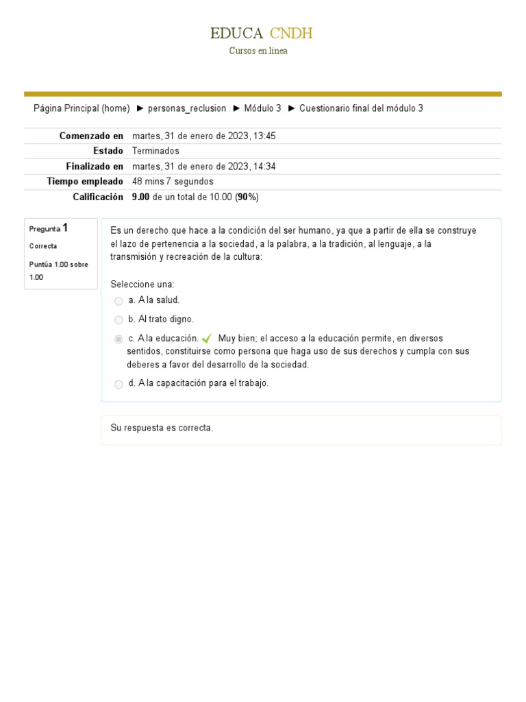 Cuestionario Final Del Módulo 3 Reclusión | PDF | Prisión | Principios ...