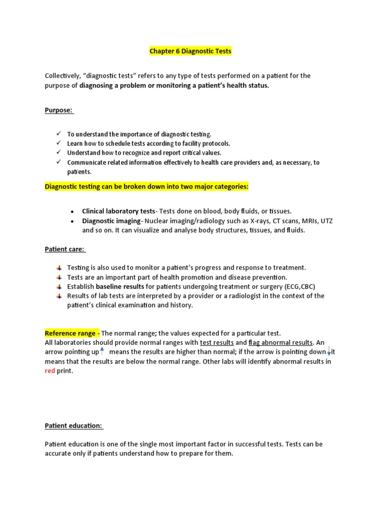 Chapter 6 Diagnostic Tests | PDF