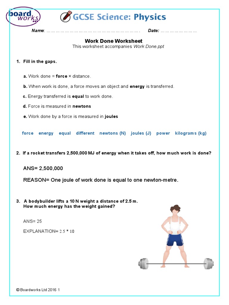 Work Done Worksheet | PDF Work Done Worksheet | PDF