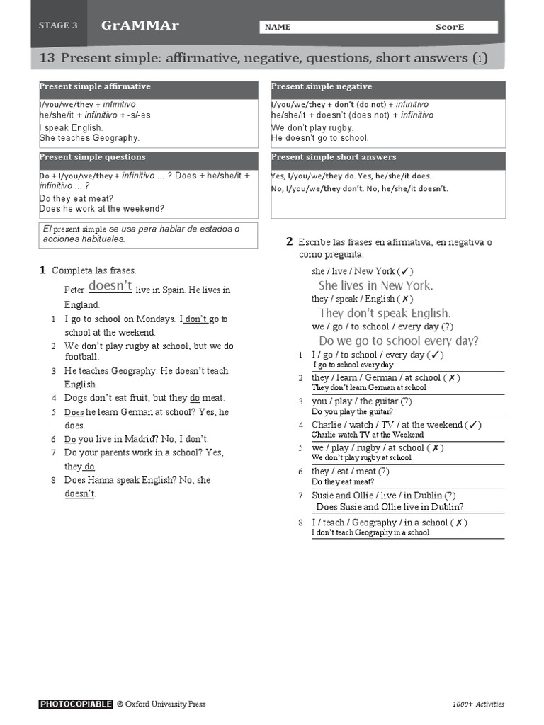 13 Present Simple: Affirmative, Negative, Questions, Short Answers | PDF