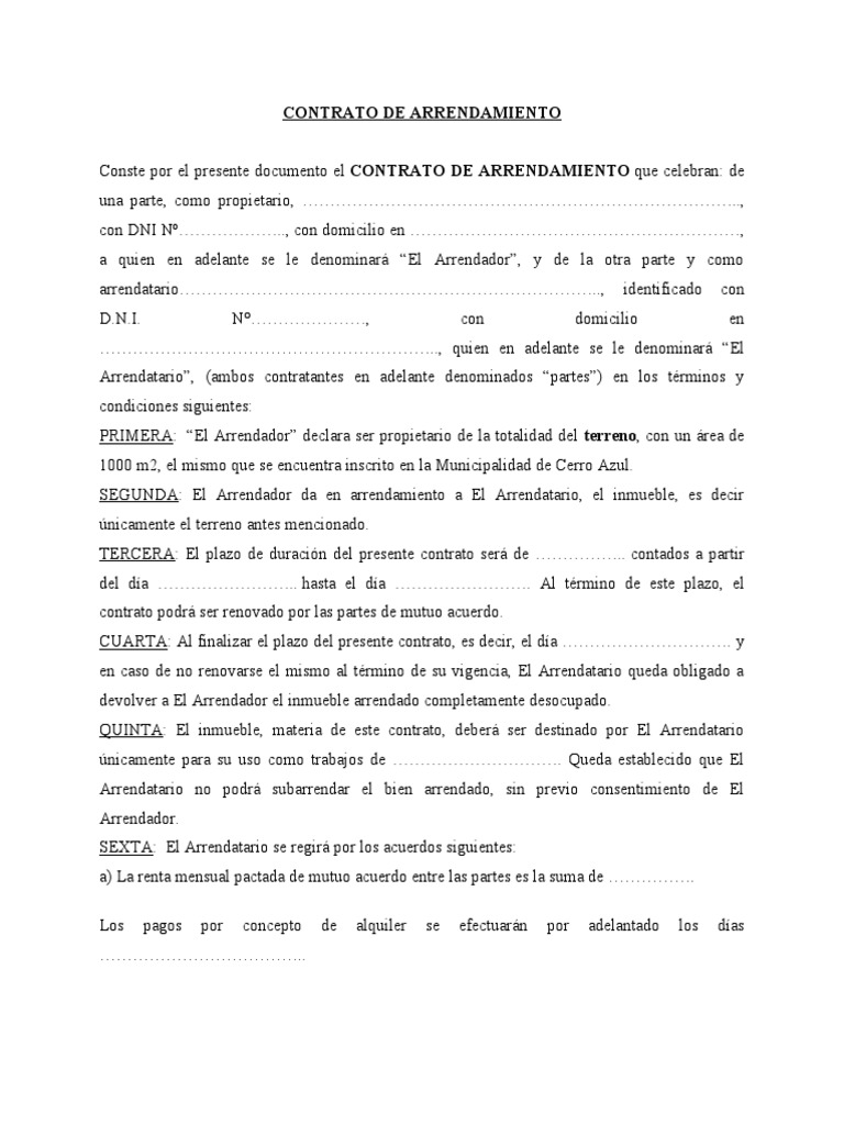 Contrato De Arrendamiento Descargar Gratis Pdf Derecho Privado