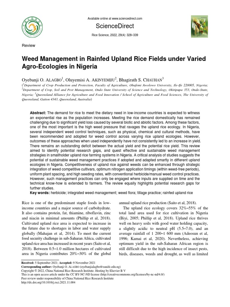 Weed Management in Rainfed Upland Rice Fields Under Varied Agro ...