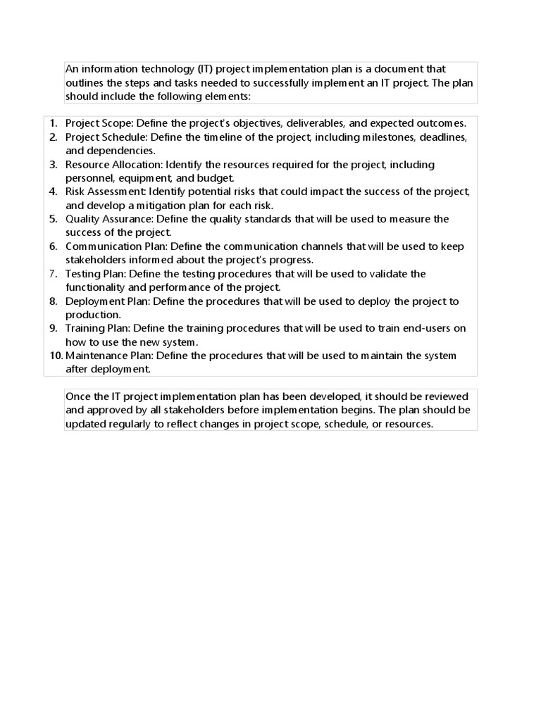 Information Technology (IT) Project Implementation Plan | PDF