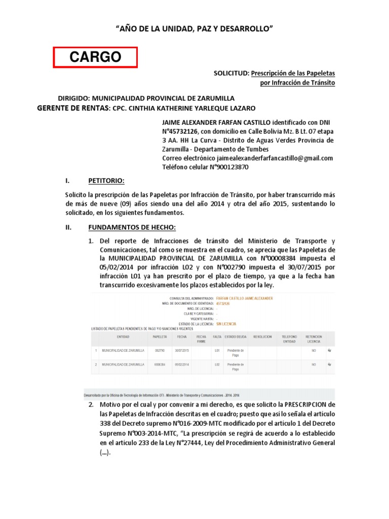 Solicitud de Prescripción de Papeletas | PDF