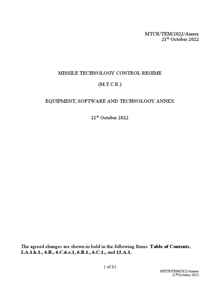 MTCR TEM Technical - Annex - 2022 10 21 Final | PDF | Computers | Technology & Engineering