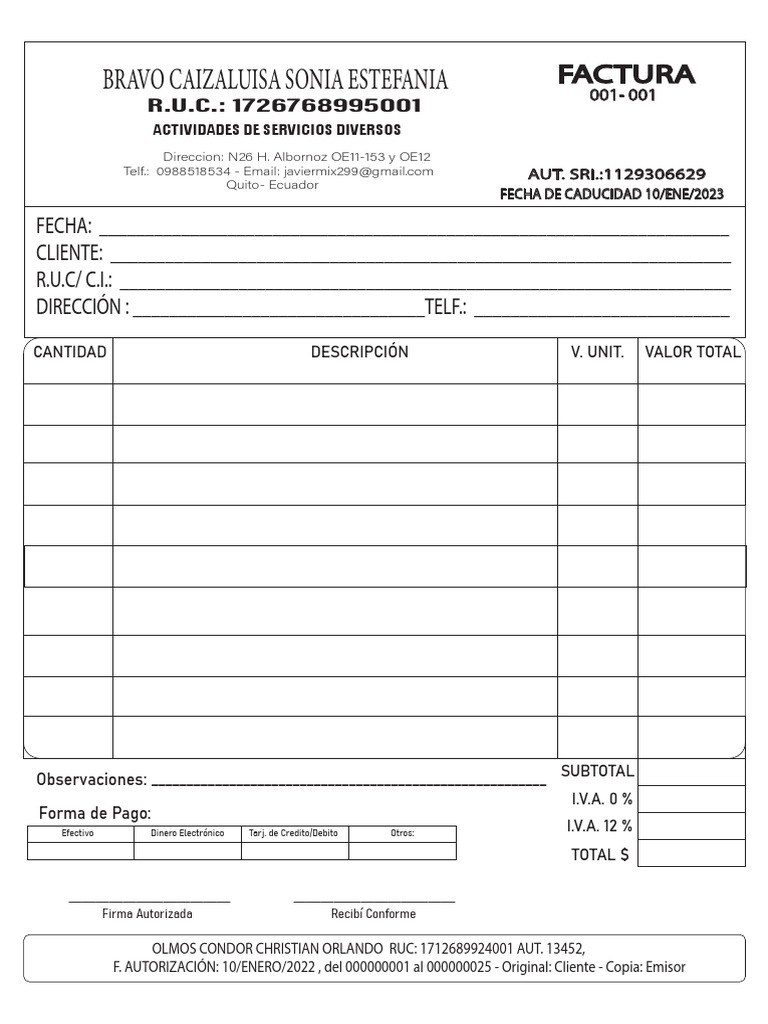Factura de Servicios Diversos | PDF | Finanzas y dinero